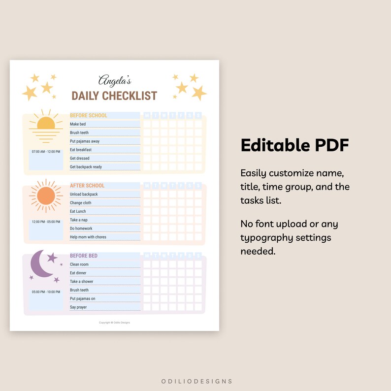Kids Daily Checklist Printable Chore Chart for Kid Routine ...