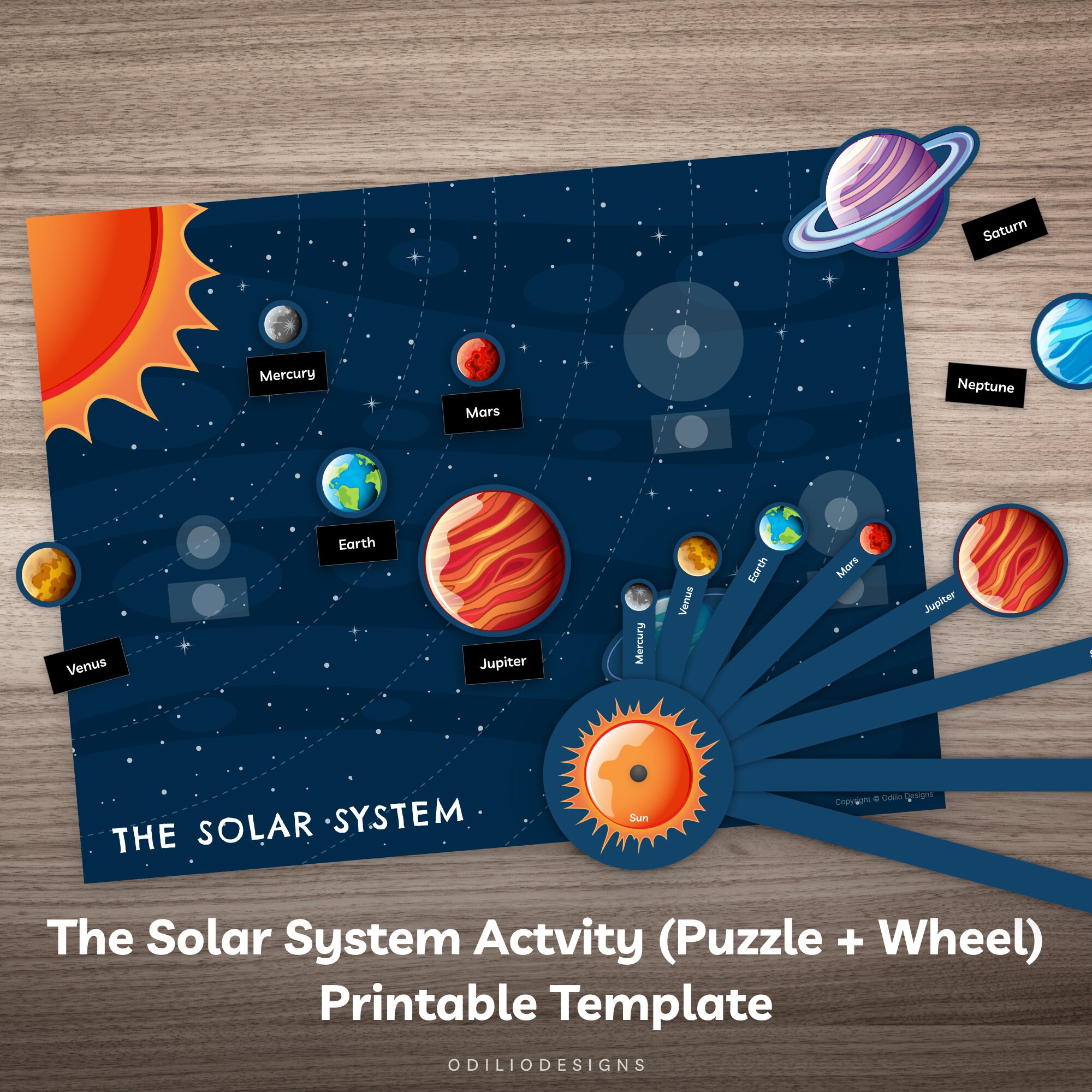 Kids Solar System Printable Planets Matching Activity for Kindergarten ...