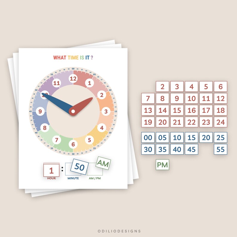 Telling Time Clock Printable Montessori Learning Tell Time for ...