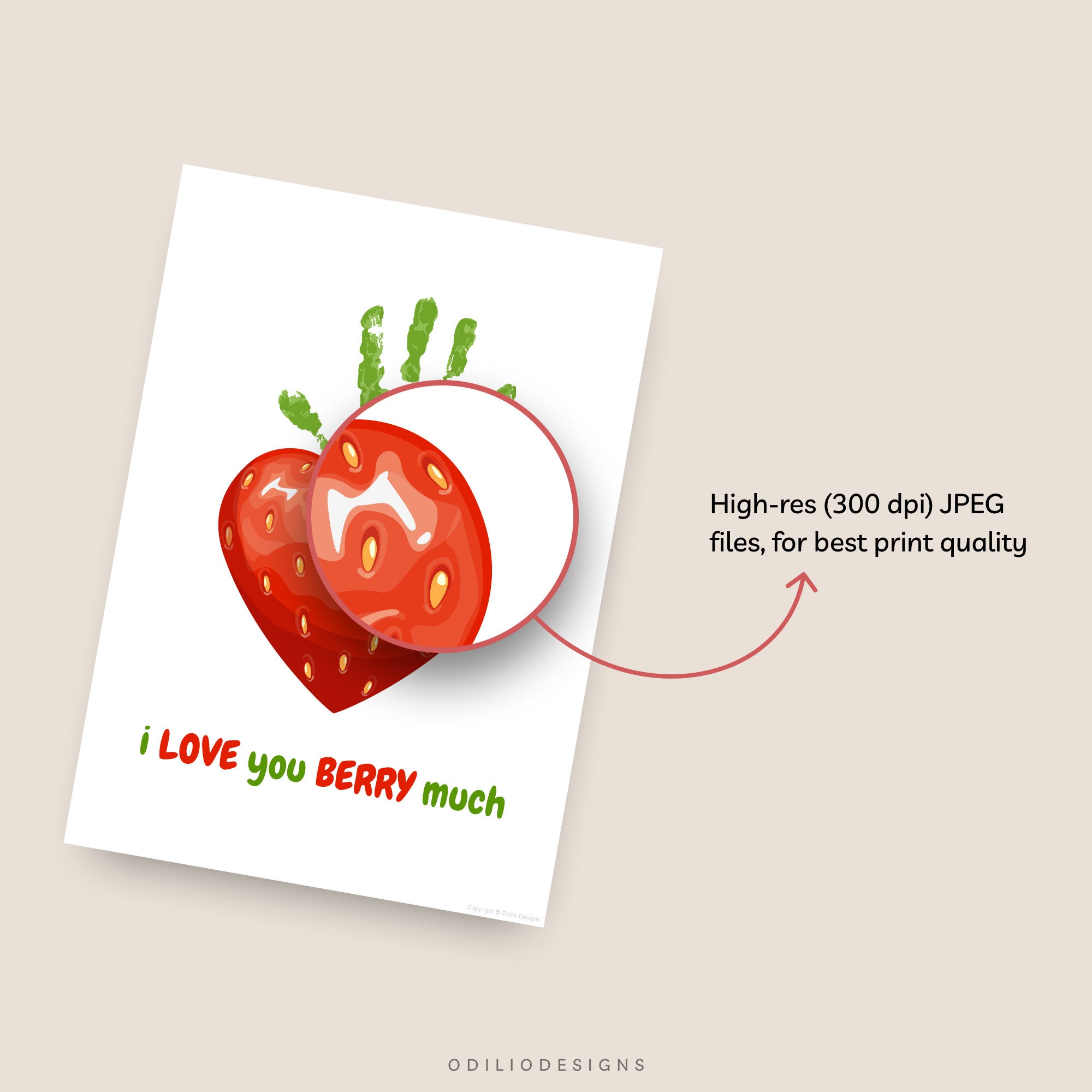 I Love You Berry Much Handprint Art Printable Valentine's Day Gift for ...
