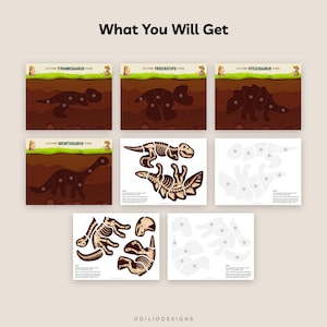 Dinosaur Fossil Puzzle for Kids Matching Game Printable Dino Skeleton ...