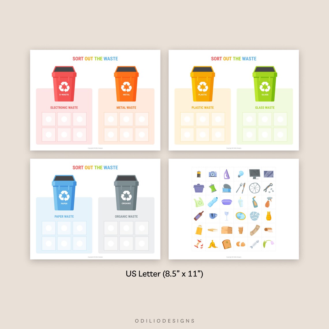 Printable Waste Sorting Game Recycling Garbage Worksheet for Kid Earth ...