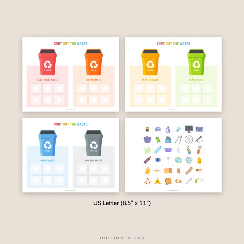 Printable Waste Sorting Game Recycling Garbage Worksheet for Kid Earth ...