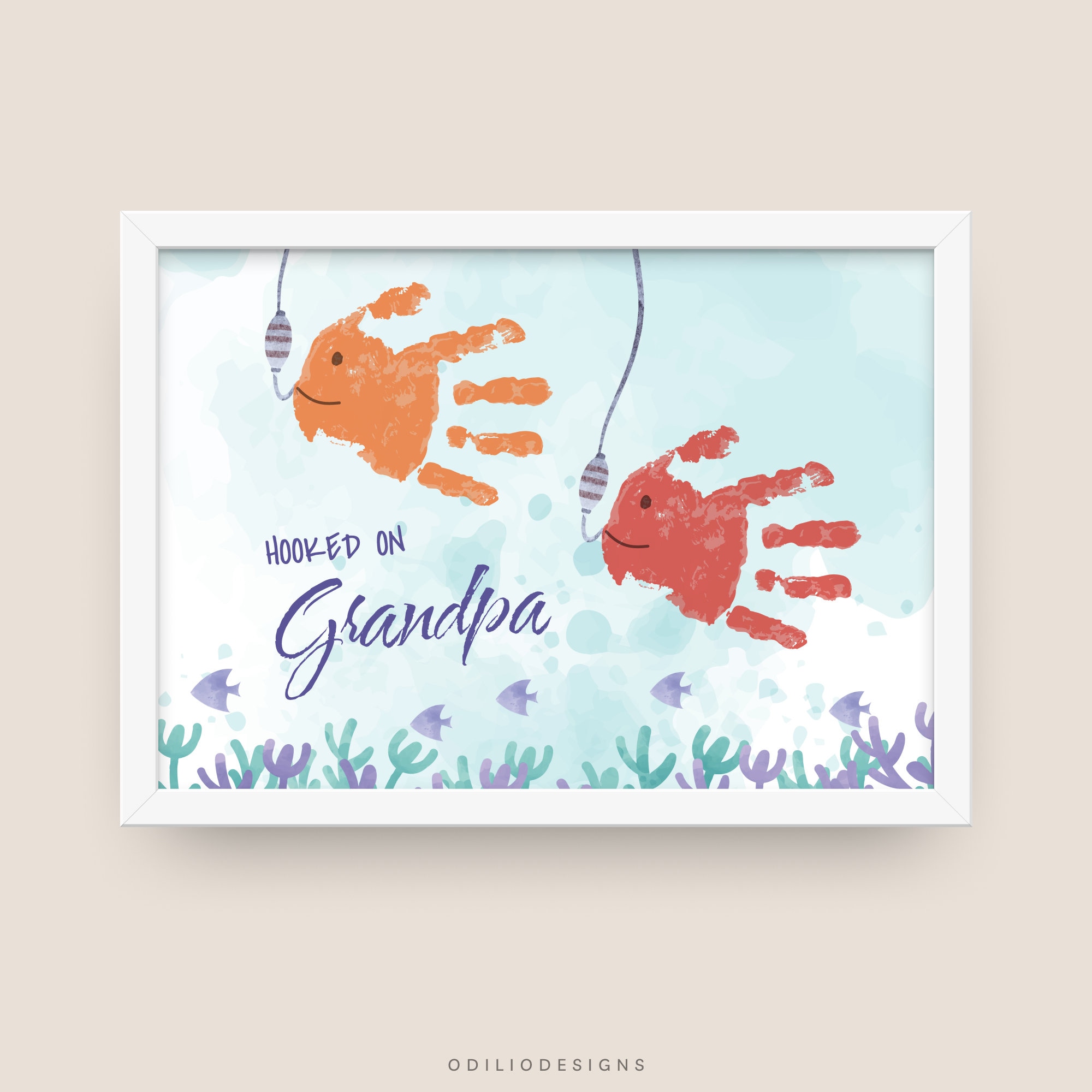 Hooked on Grandpa Handprint 2 Kids Father's Day Gift From Baby Toddler ...