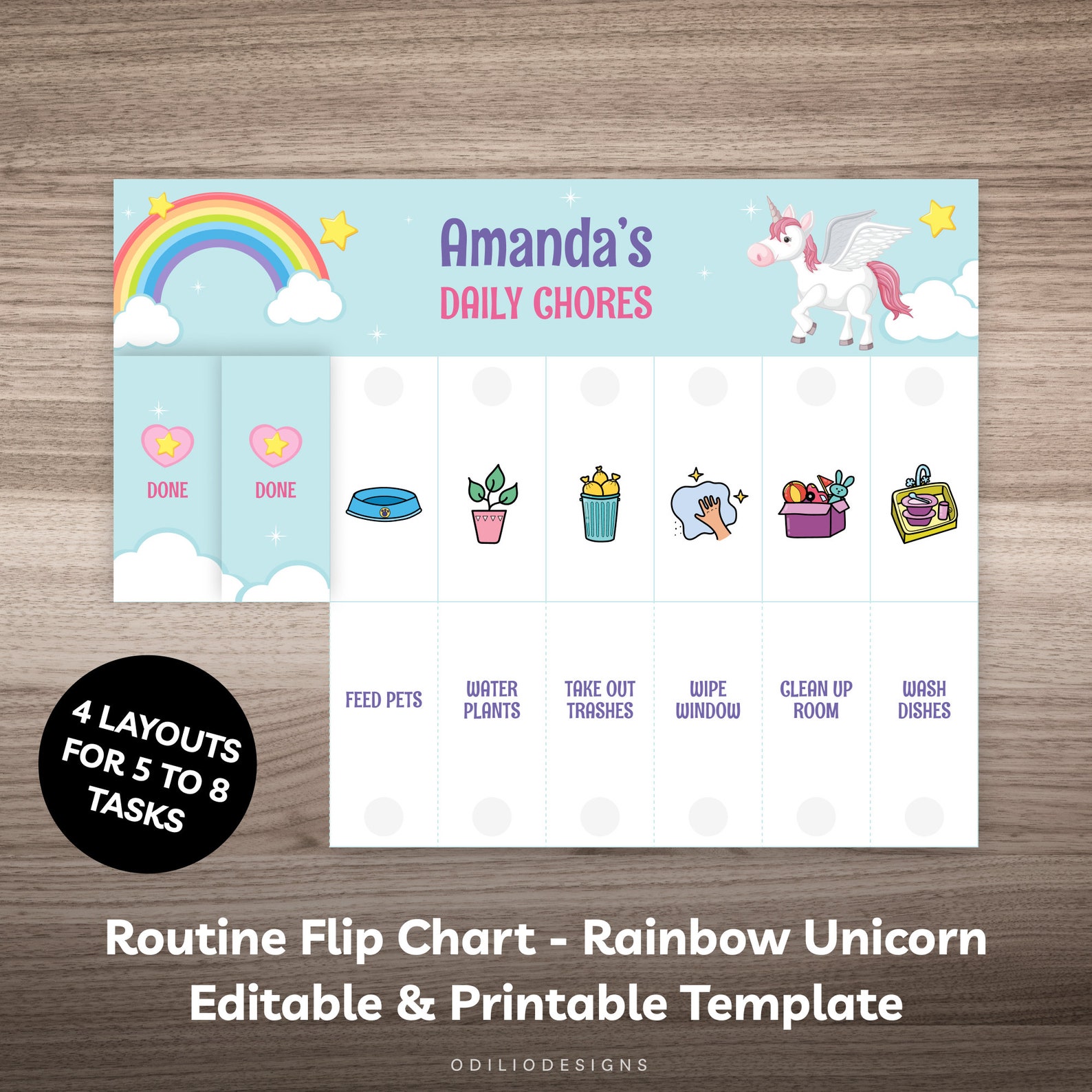 Rainbow Unicorn Chore Flip Chart for Girl Toddler Preschool Kid ...