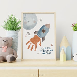 Love You to the Moon and Back Handprint Art Printable Rocket Moon Stars ...