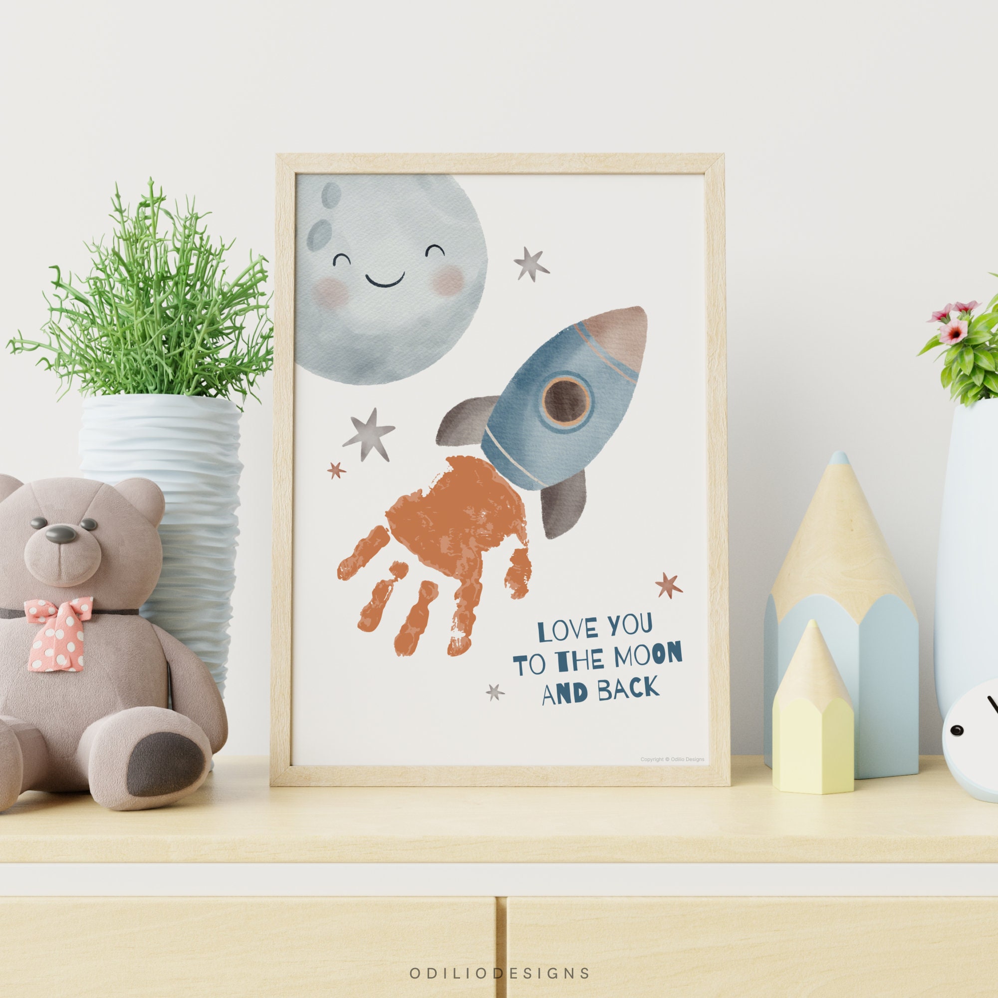 Love You to the Moon and Back Handprint Art Printable Rocket Moon Stars ...