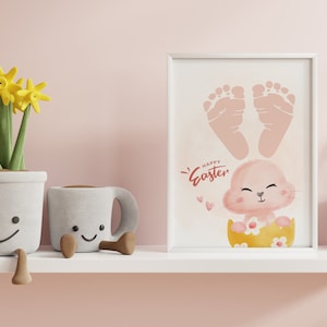 Happy Easter Bunny Footprint Art Craft for Toddler Foot Print Printable ...