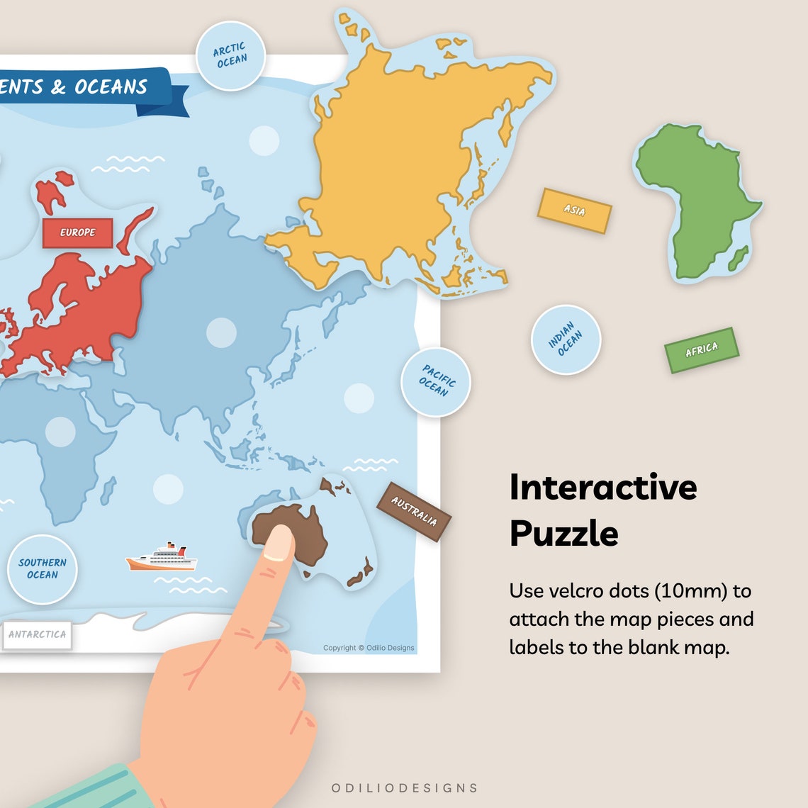 Continents & Oceans Puzzle for Kids World Map Printable Matching Game ...