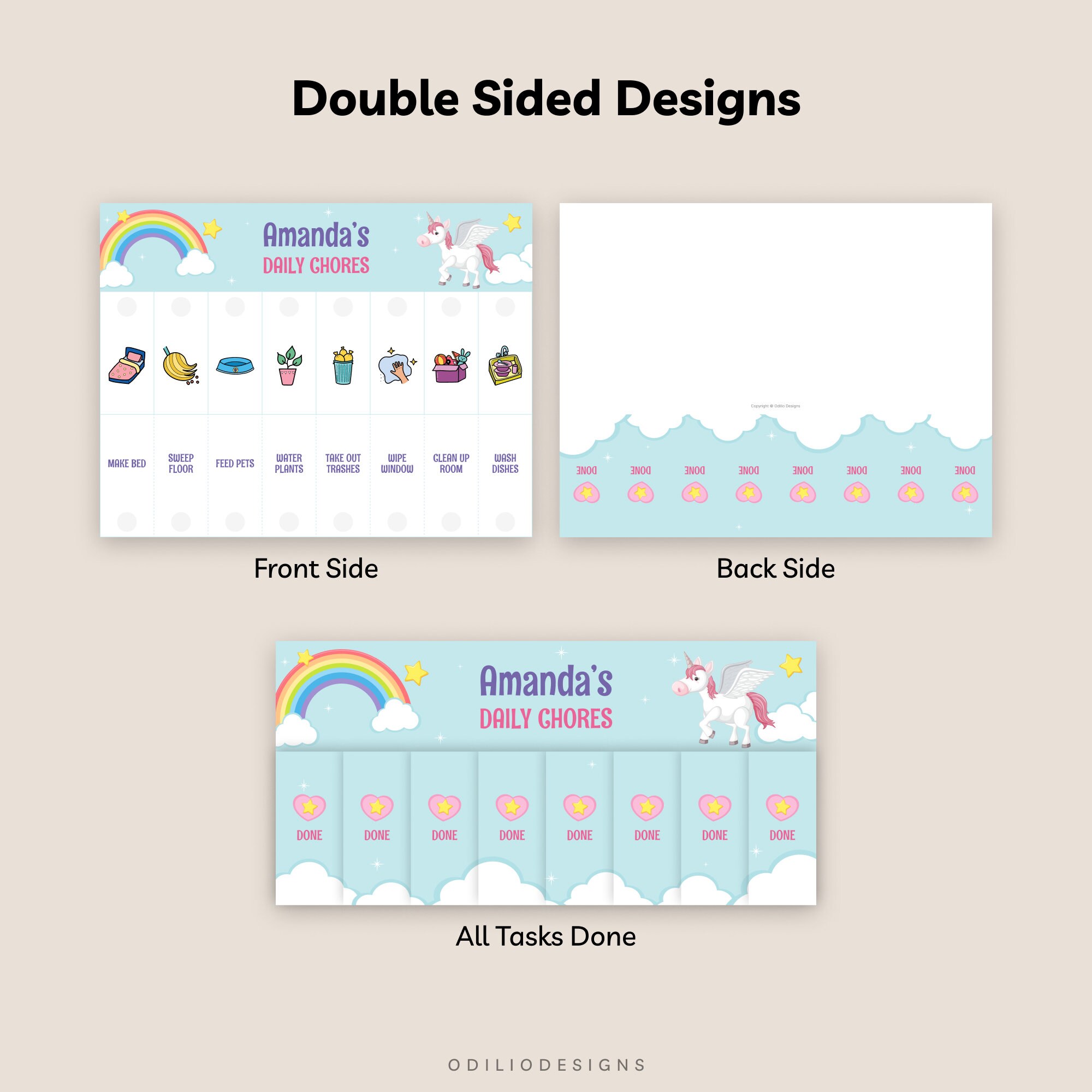 Rainbow Unicorn Chore Flip Chart for Girl Toddler Preschool Kid ...