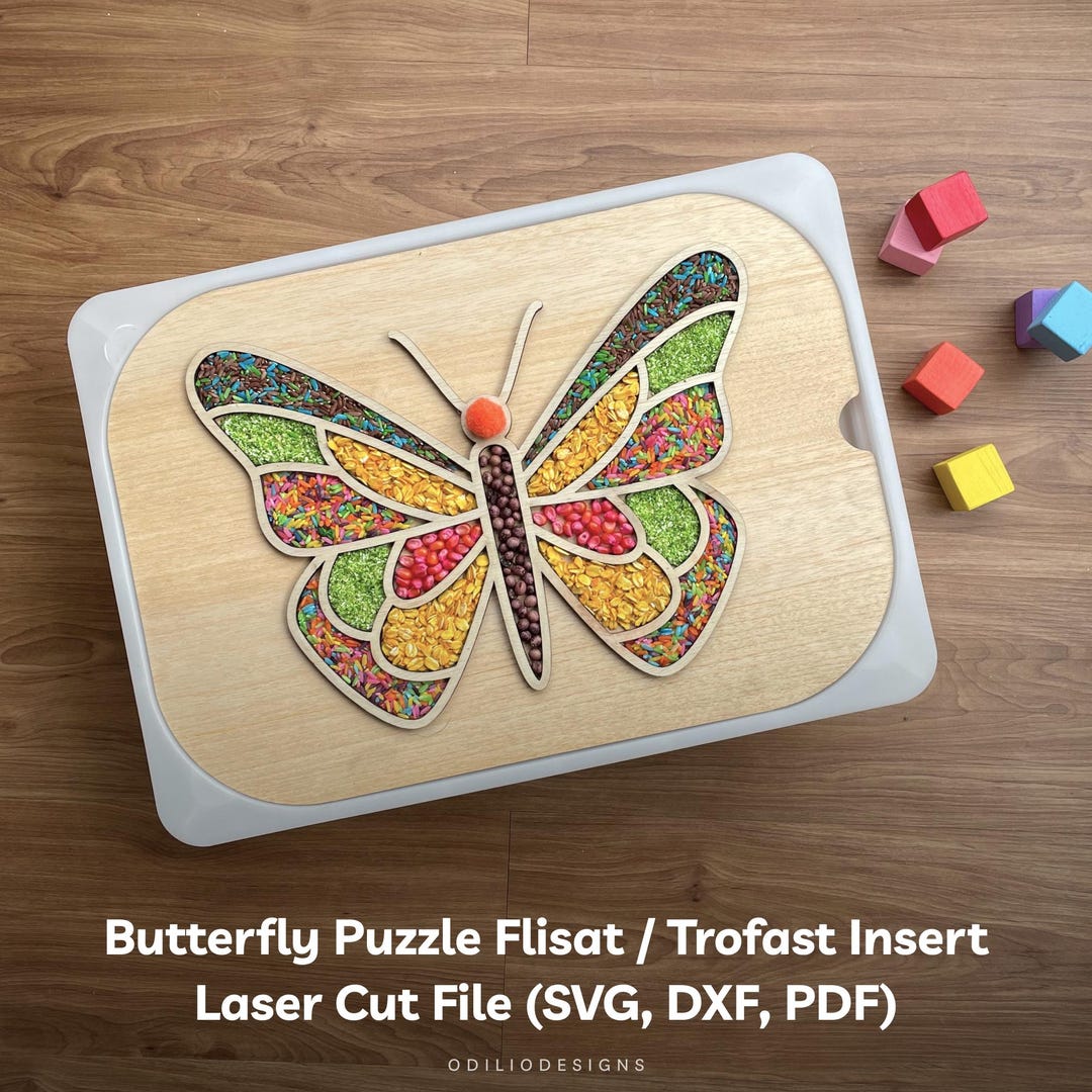 Butterfly Puzzle Flisat Insert Trofast Bin Lid - SVG DXF Template Laser ...