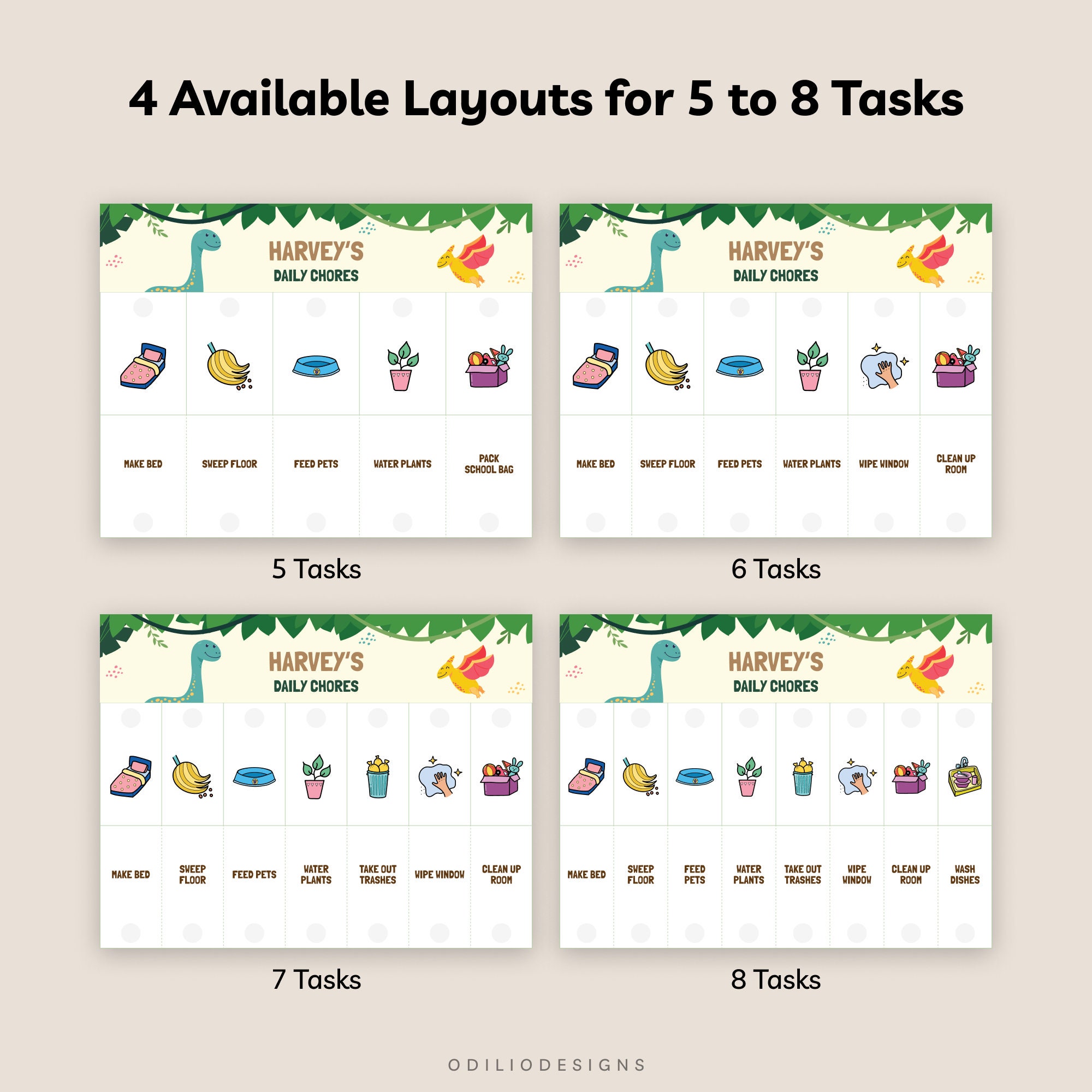 Dinosaur Chore Flip Chart Printable Daily Routine Checklist Editable ...