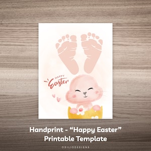 Happy Easter Bunny Footprint Art Craft for Toddler Foot Print Printable ...