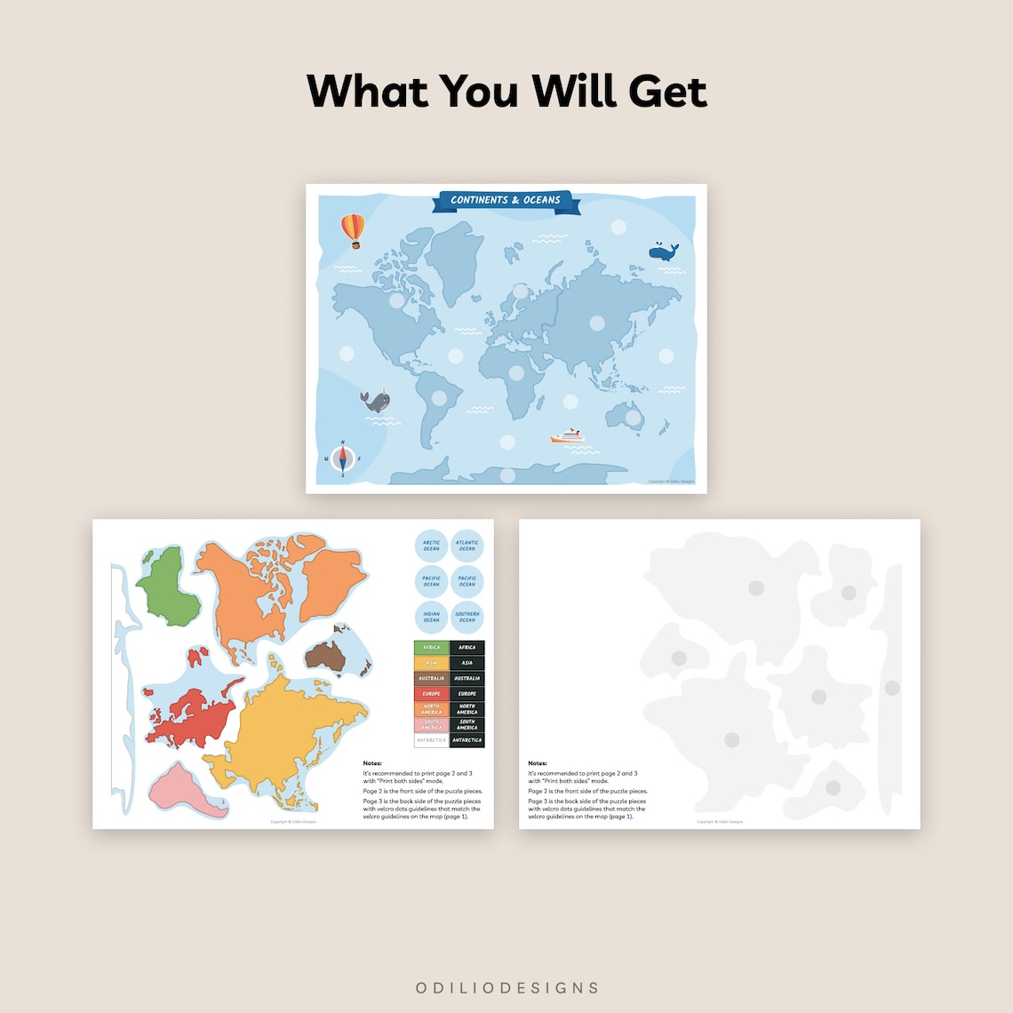 Continents & Oceans Puzzle for Kids World Map Printable Matching Game ...