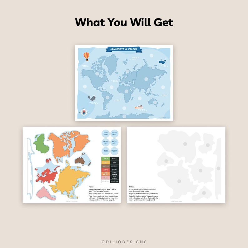 Continents & Oceans Puzzle for Kids World Map Printable Matching Game ...