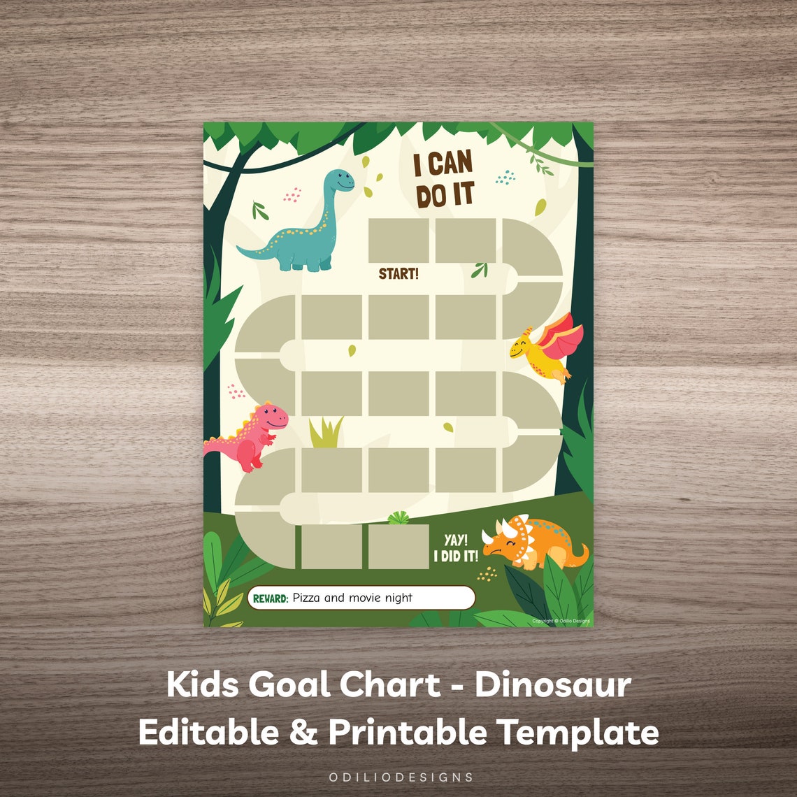 Editable Dinosaur Goal Chart for Kids Reward Sticker Chart for - Etsy