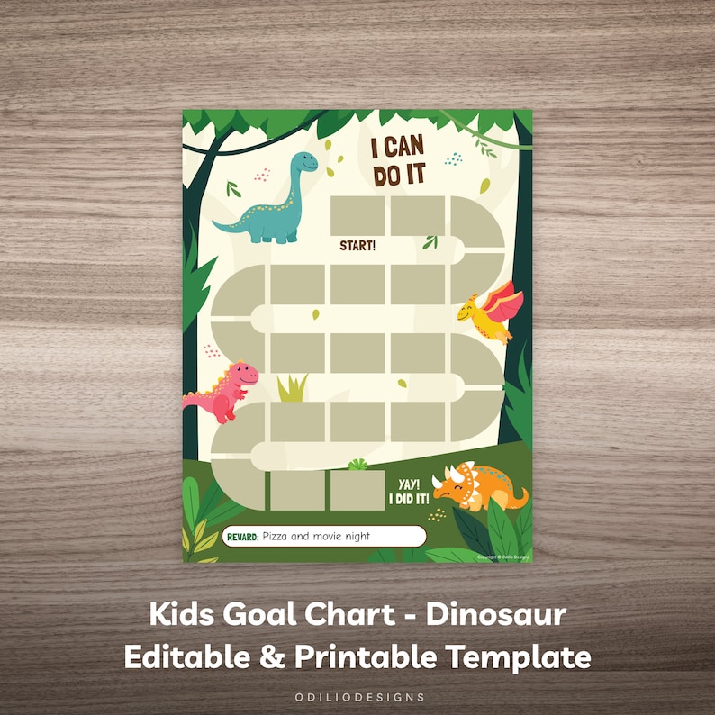 Editable Dinosaur Goal Chart for Kids Reward Sticker Chart for Potty ...