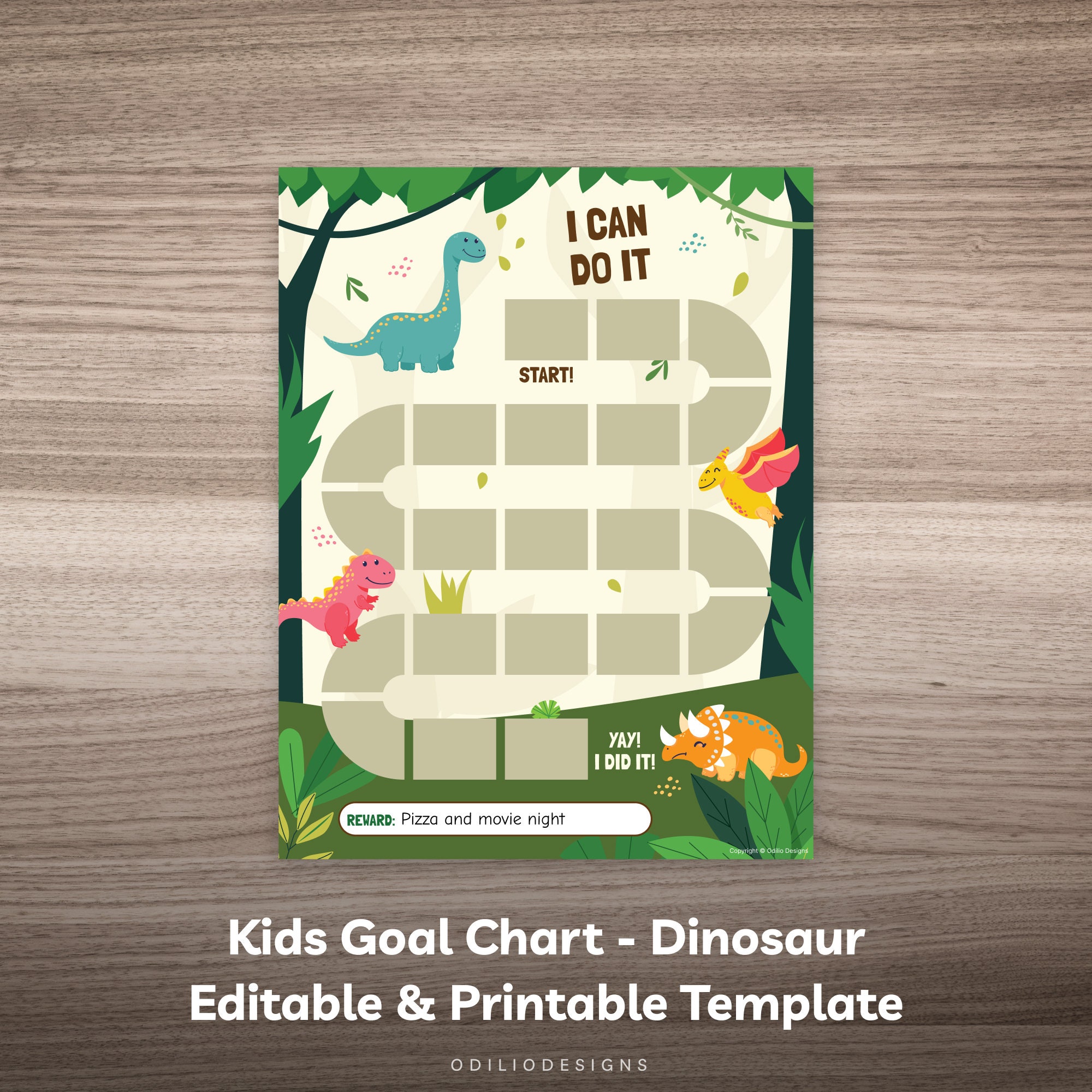 Editable Dinosaur Goal Chart for Kids Reward Sticker Chart for Potty ...