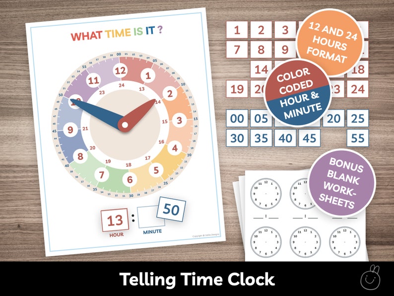 Telling Time Clock Printable Montessori Learning Tell Time for - Etsy