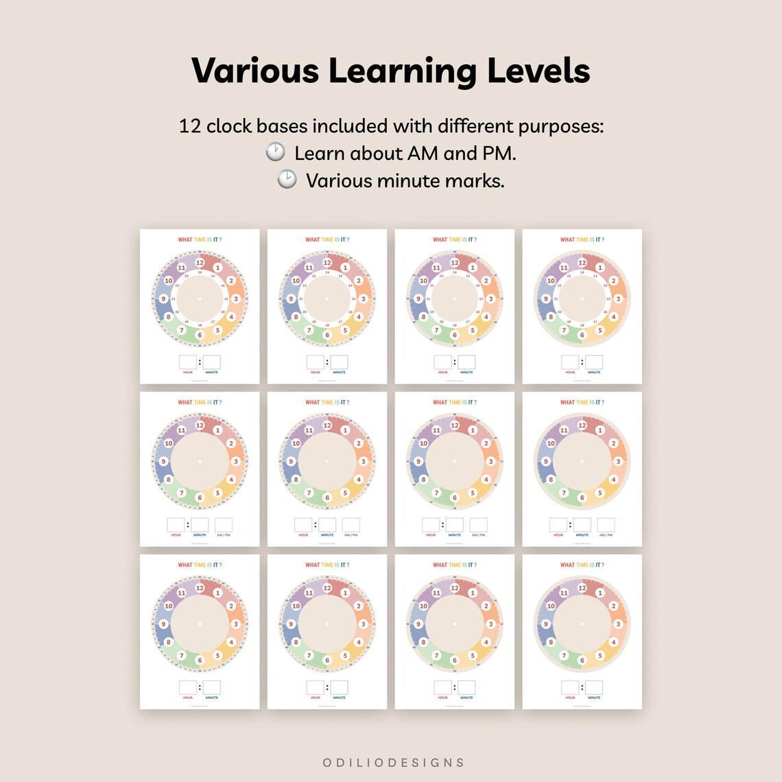 Telling Time Clock Printable Montessori Learning Tell Time for ...