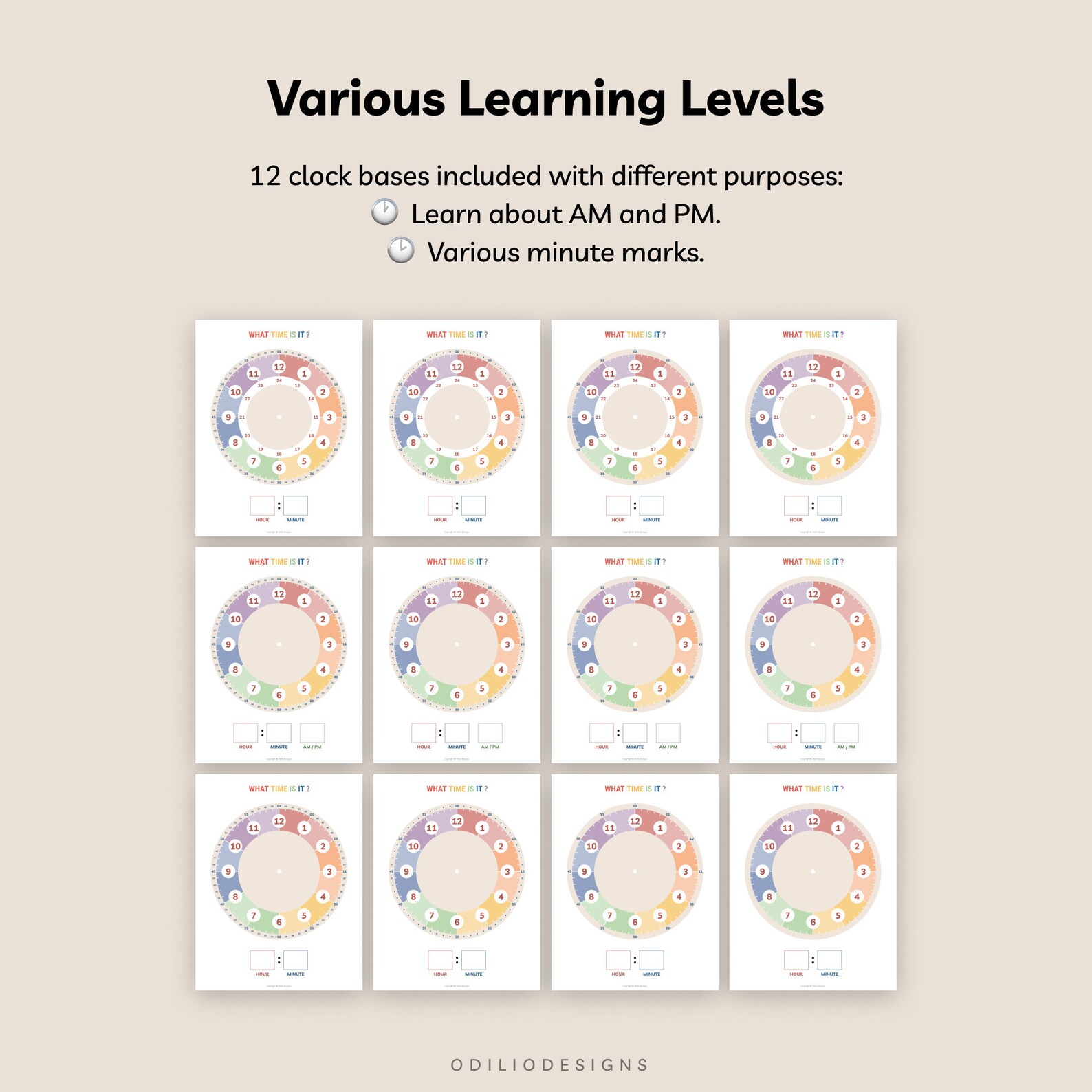 Telling Time Clock Printable Montessori Learning Tell Time for ...