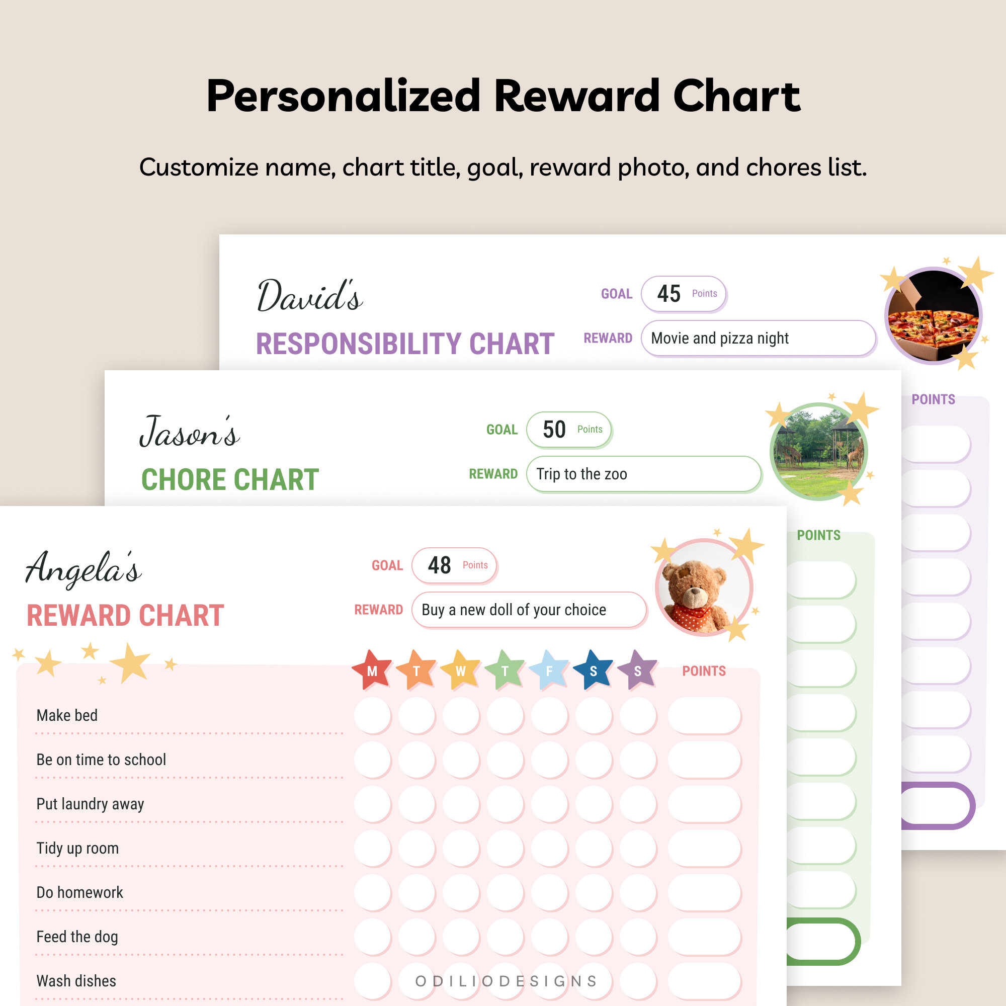 Editable Reward Chart for Kids Chore List Printable PDF Template for ...