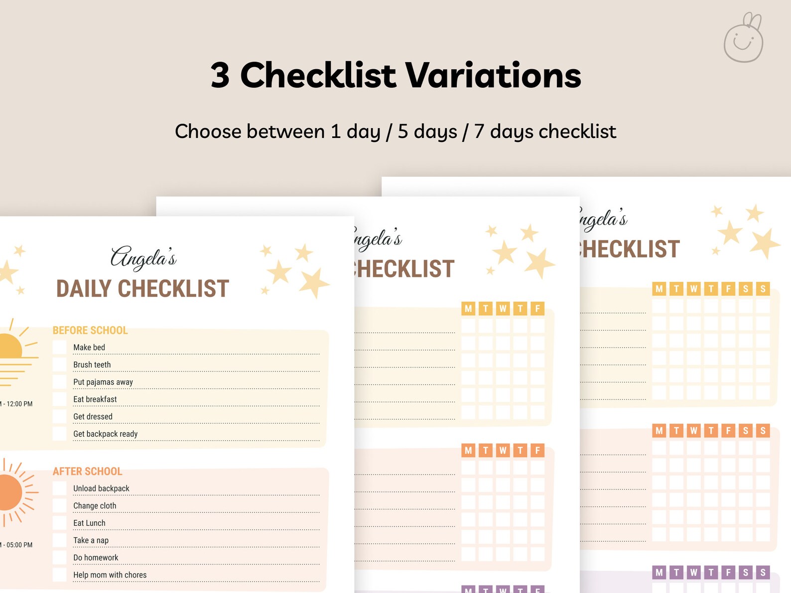 Kids Daily Checklist Printable Chore Chart for Kid Routine & - Etsy