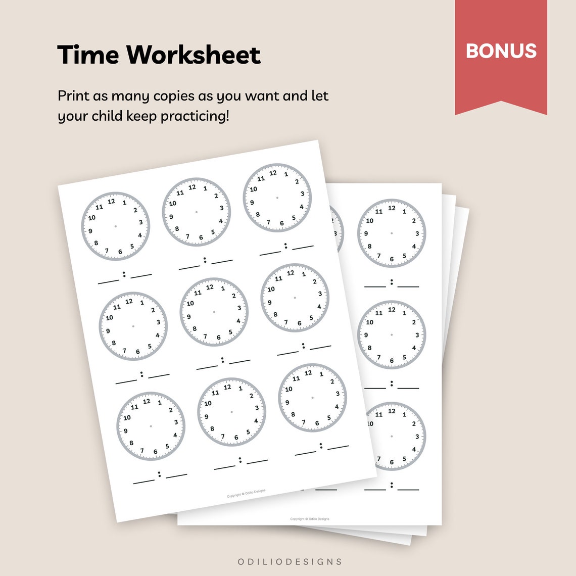 Telling Time Clock Printable Montessori Learning Tell Time for ...