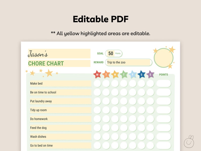 Editable Reward Chart for Kids Chore List Printable PDF - Etsy