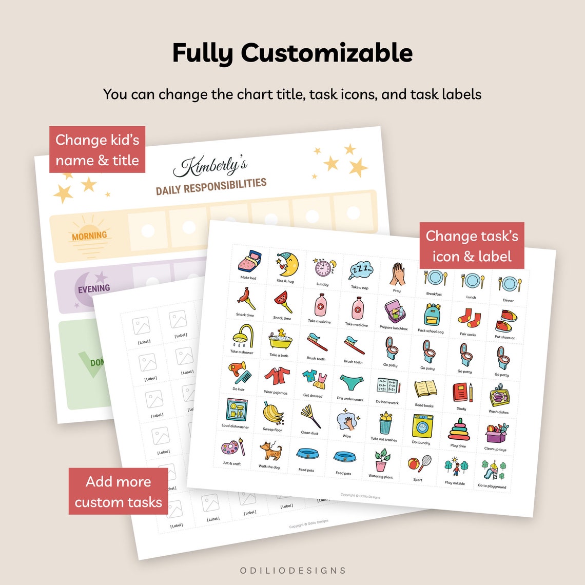 Daily Responsibilities Chart for Kids Morning Evening Routine Picture ...