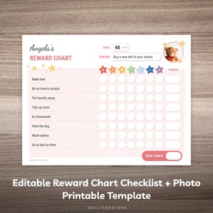 Editable Reward Chart for Kids Chore List Printable PDF Template for ...