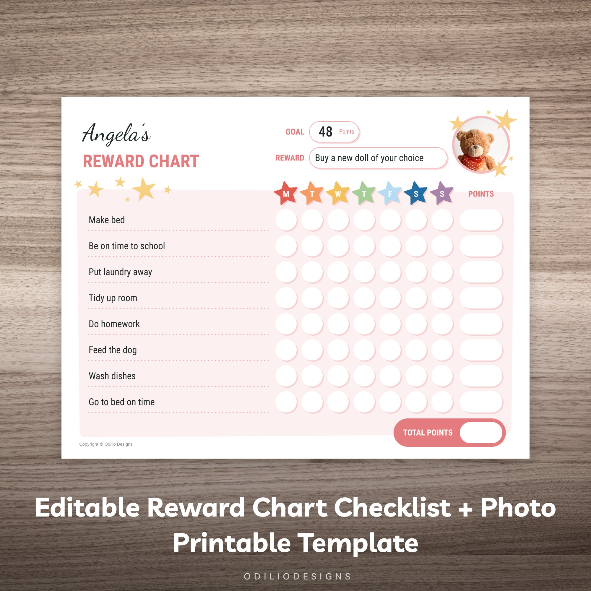 Editable Reward Chart for Kids Chore List Printable PDF Template for ...