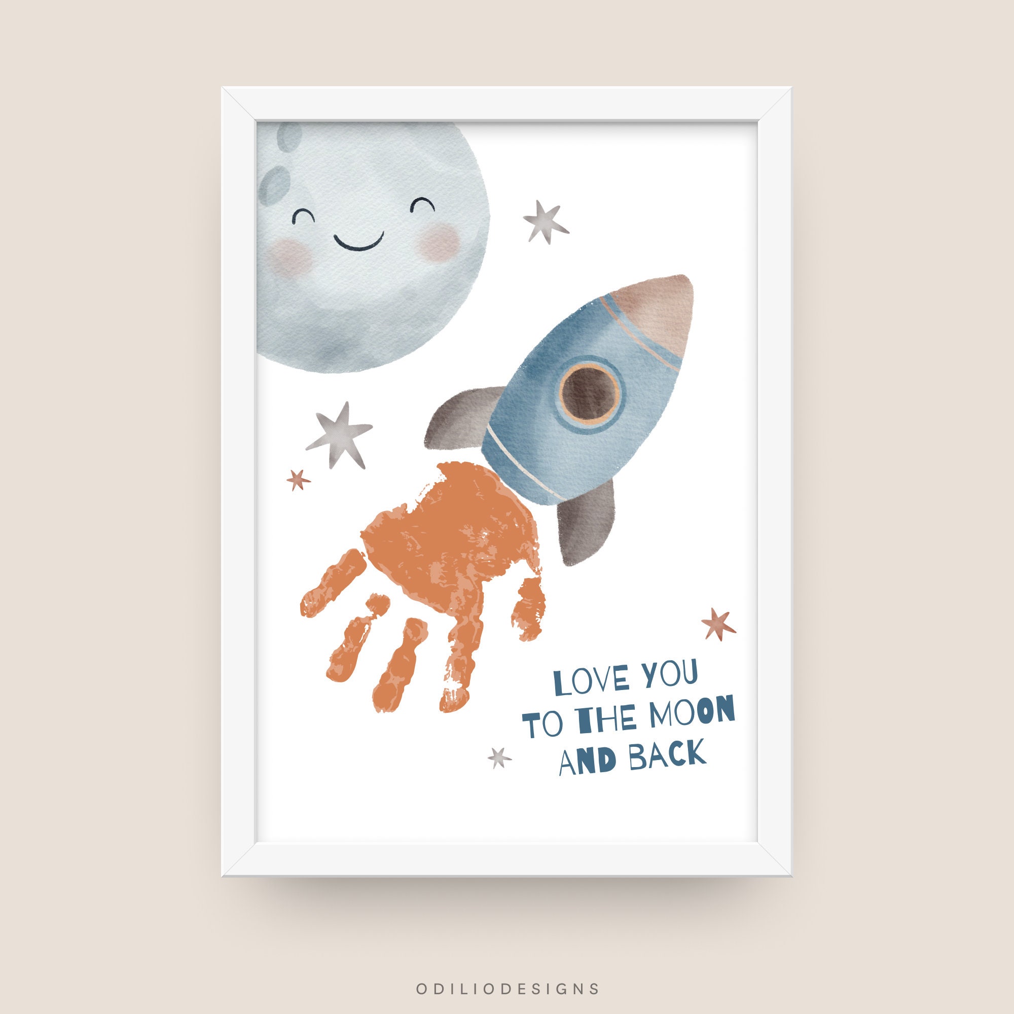 Love You to the Moon and Back Handprint Art Printable Rocket Moon Stars ...