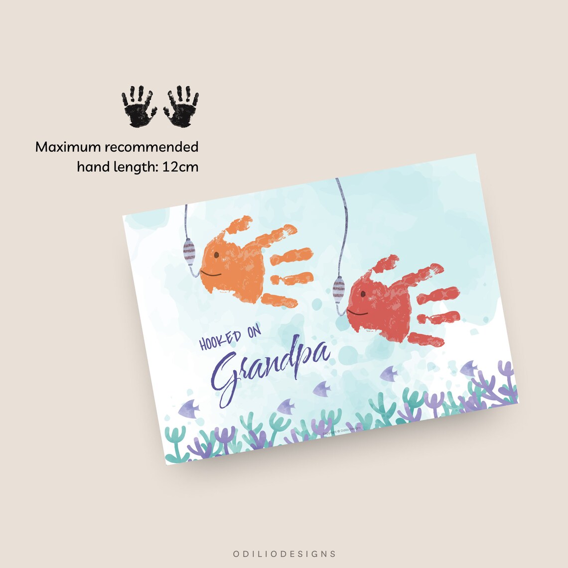 Hooked on Grandpa Handprint 2 Kids Father's Day Gift From Baby Toddler ...