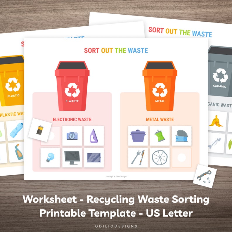 Printable Waste Sorting Game Recycling Garbage Worksheet for Kid Earth ...