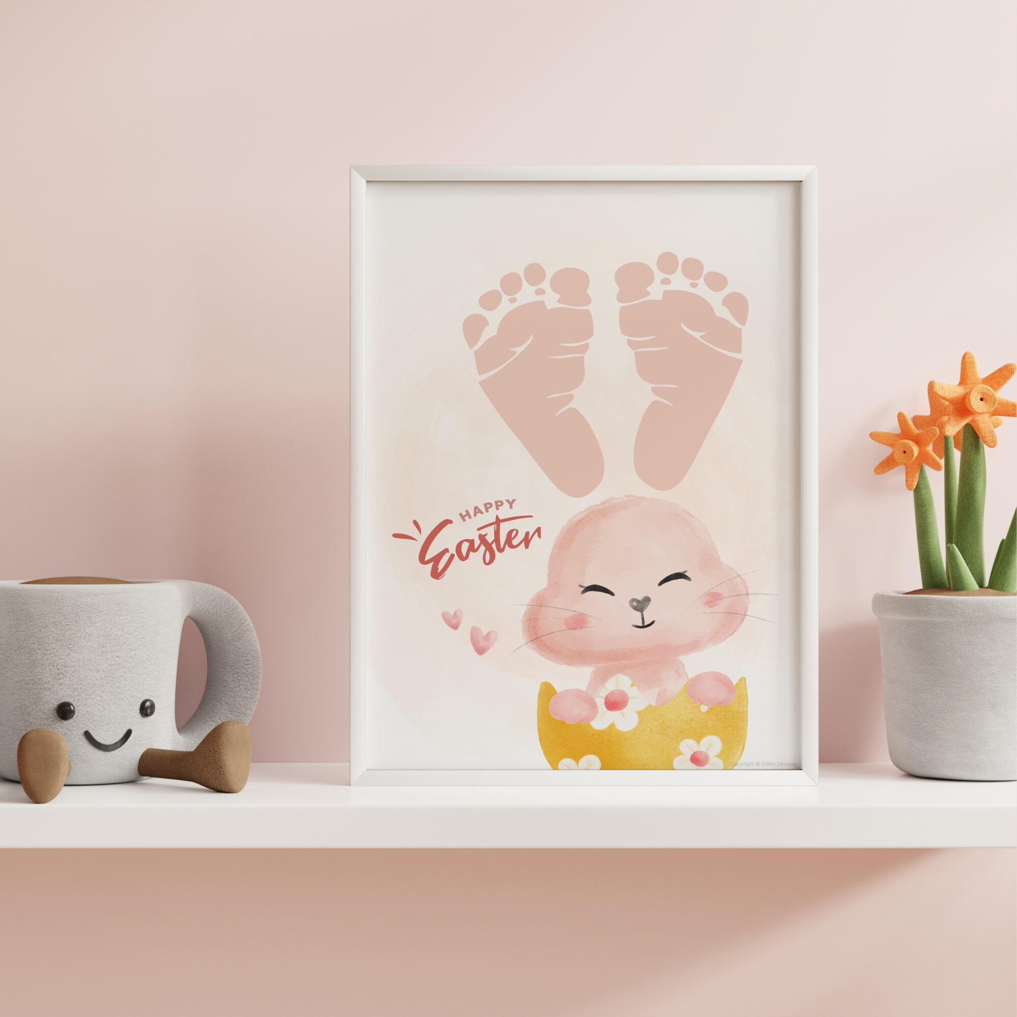 Happy Easter Bunny Footprint Art Craft for Toddler Foot Print Printable ...