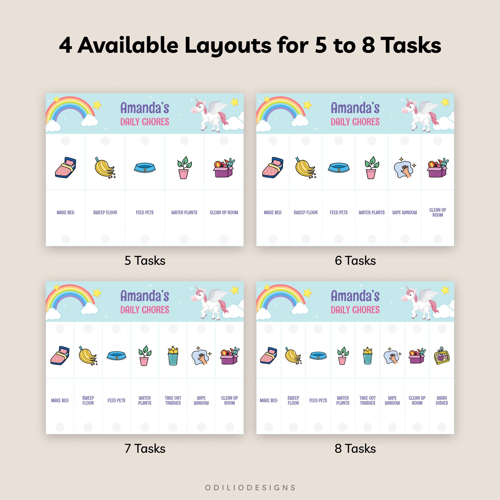 Rainbow Unicorn Chore Flip Chart for Girl Toddler Preschool Kid ...