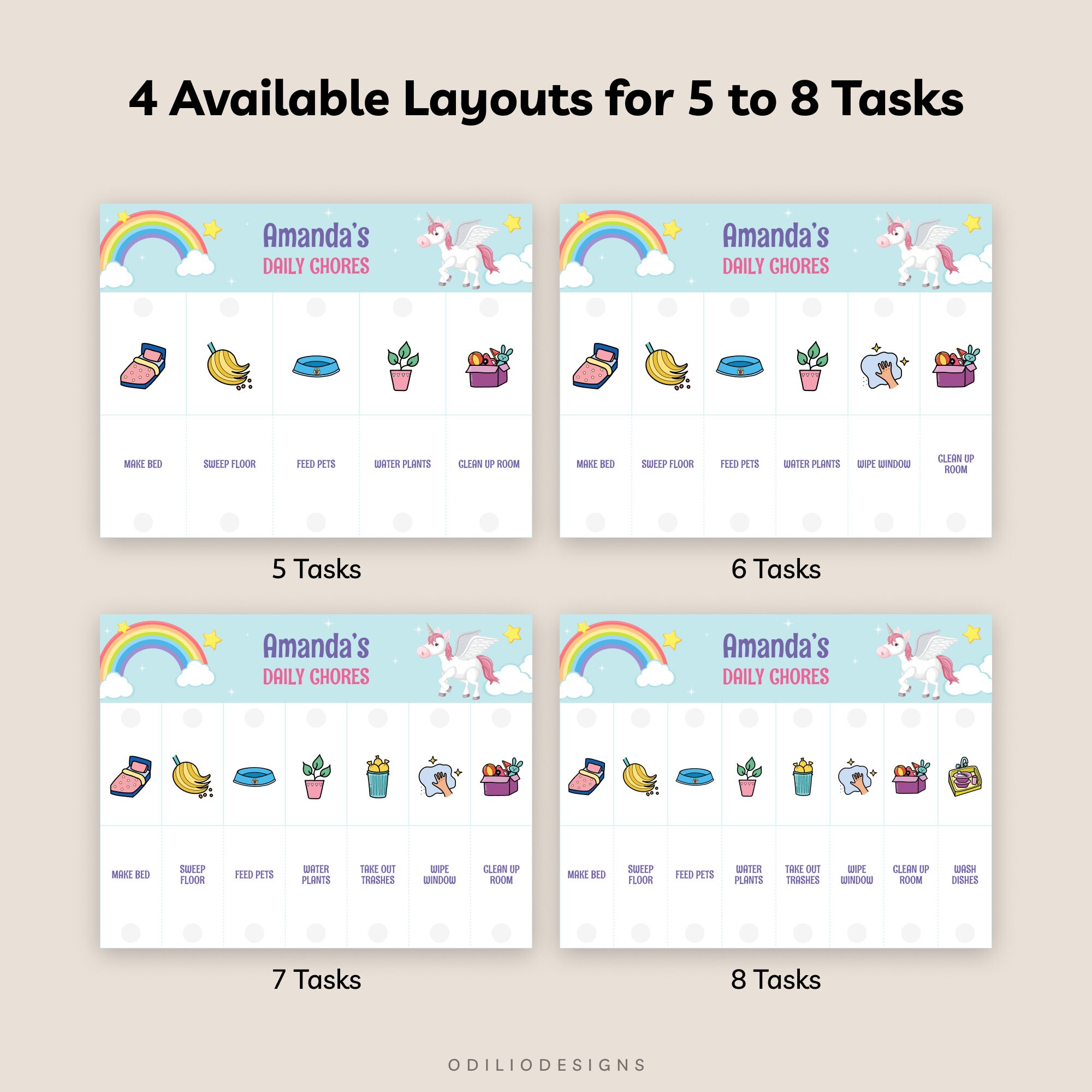 Rainbow Unicorn Chore Flip Chart for Girl Toddler Preschool Kid ...