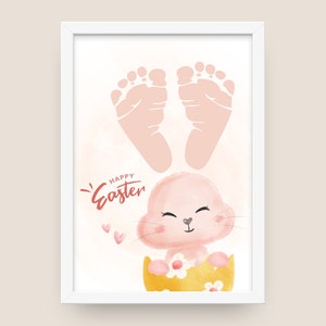 Happy Easter Bunny Footprint Art Craft for Toddler Foot Print Printable ...