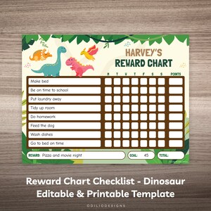 Editable Dinosaur Reward Chart Kids Printable Daily Routine Checklist ...