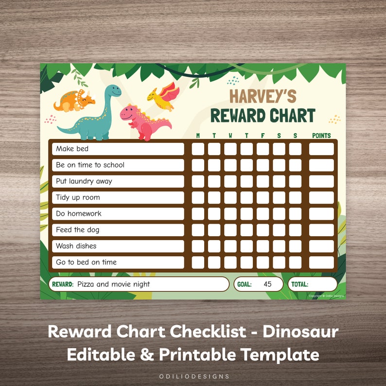 Editable Dinosaur Reward Chart Kids Printable Daily Routine - Etsy ...