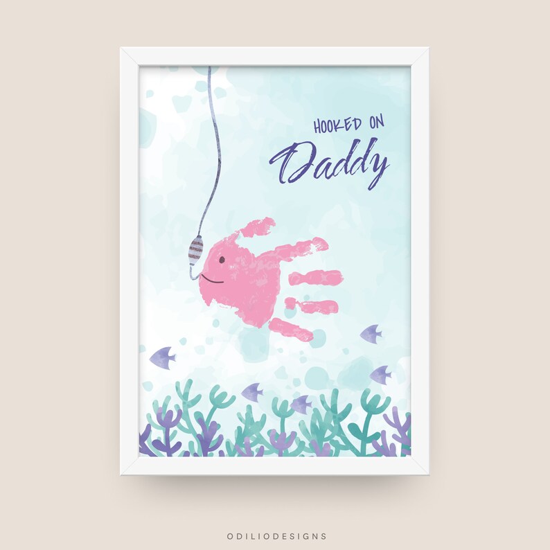 Hooked on Daddy Handprint Father's Day Gift From Baby Toddler Kid Son ...