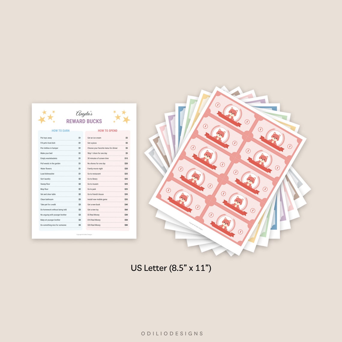 Kids Reward Bucks Chart Printable Play Money for Kids Chore Chart ...