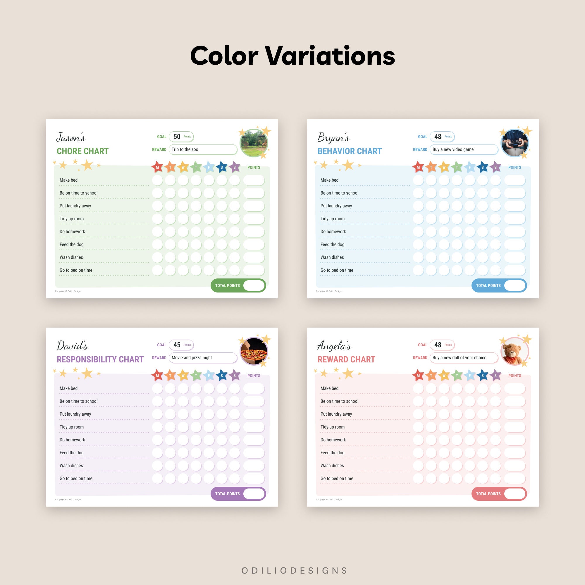 Editable Reward Chart for Kids Chore List Printable PDF Template for ...