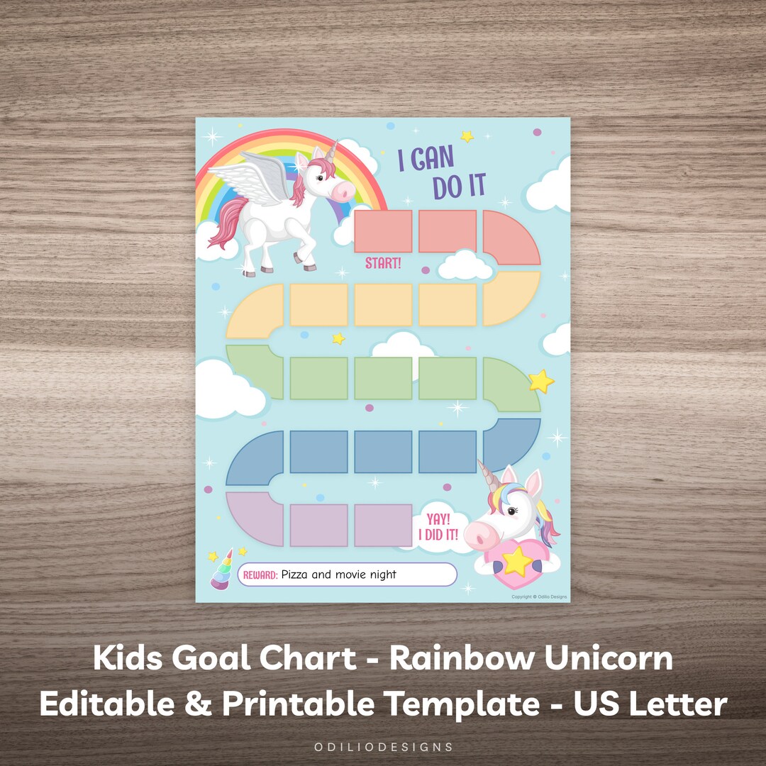 Rainbow Unicorn Goal Chart for Girls Reward Sticker Chart for Kids ...
