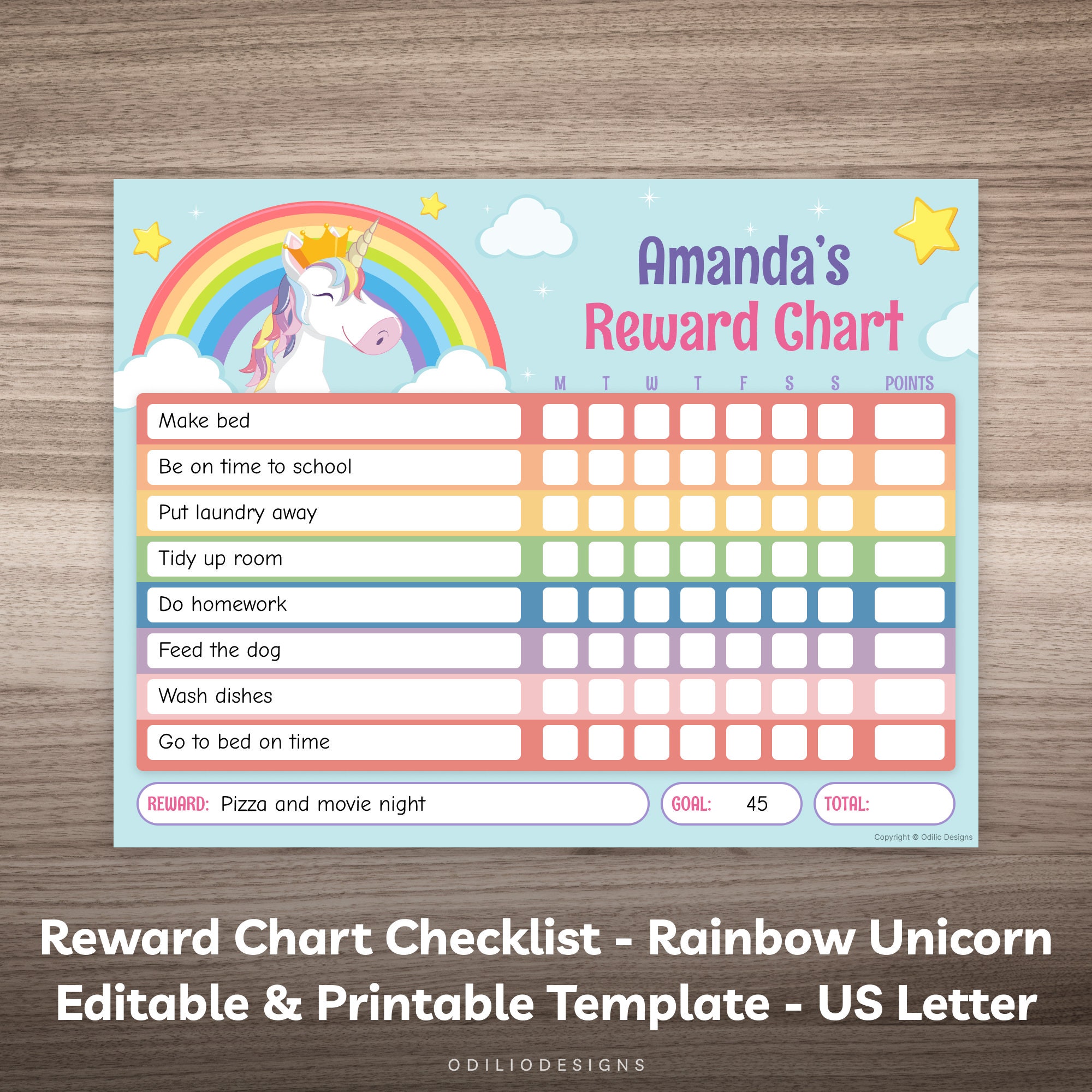 Rainbow Unicorn Reward Chart for Girls Chore Chart Printable - Etsy