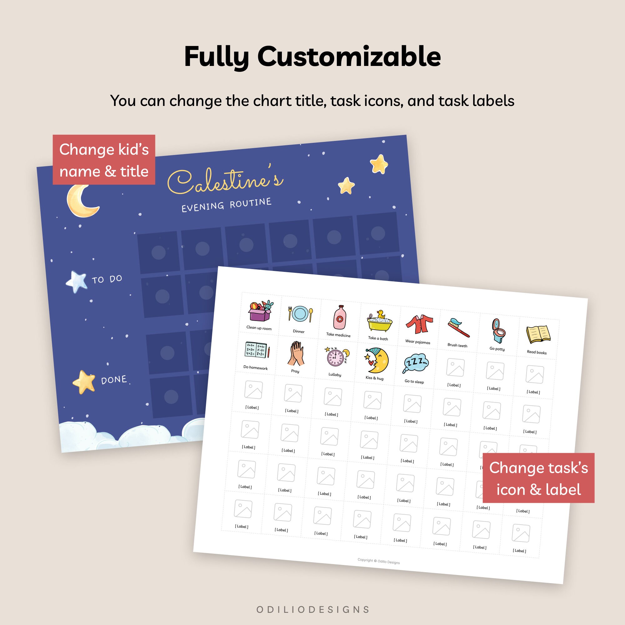 Editable Bedtime Routine Chart for Kids Evening Routine Card Toddler ...
