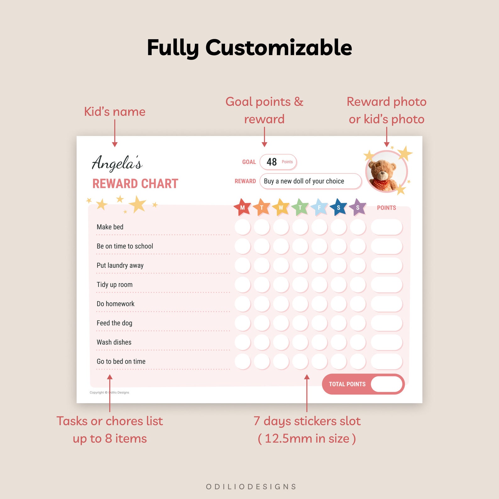 Editable Reward Chart for Kids Chore List Printable PDF Template for ...