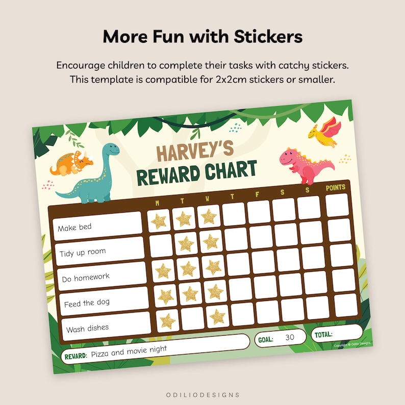Editable Dinosaur Reward Chart Sticker for Kids Chore List Printable ...