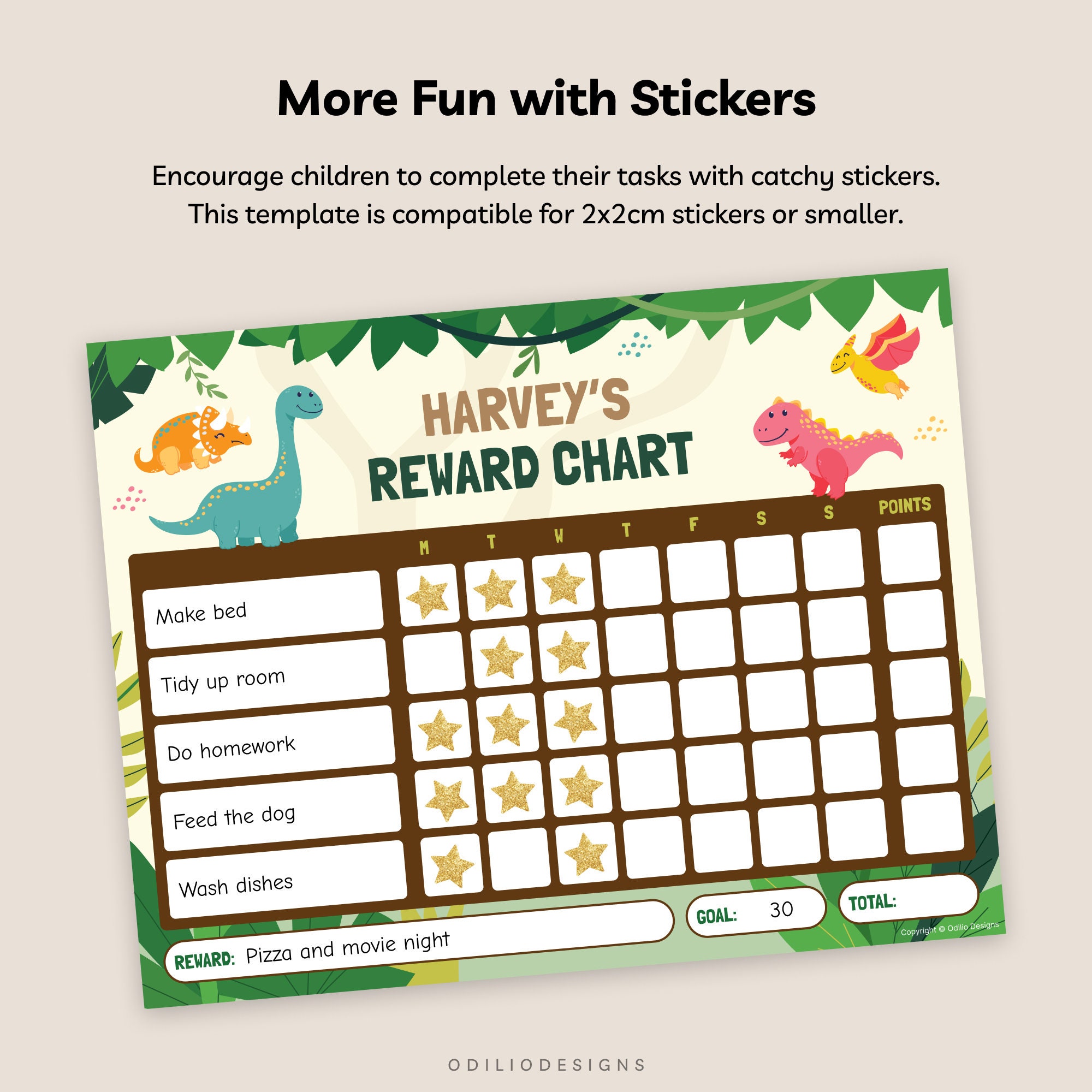 Editable Dinosaur Reward Chart Sticker for Kids Chore List Printable ...